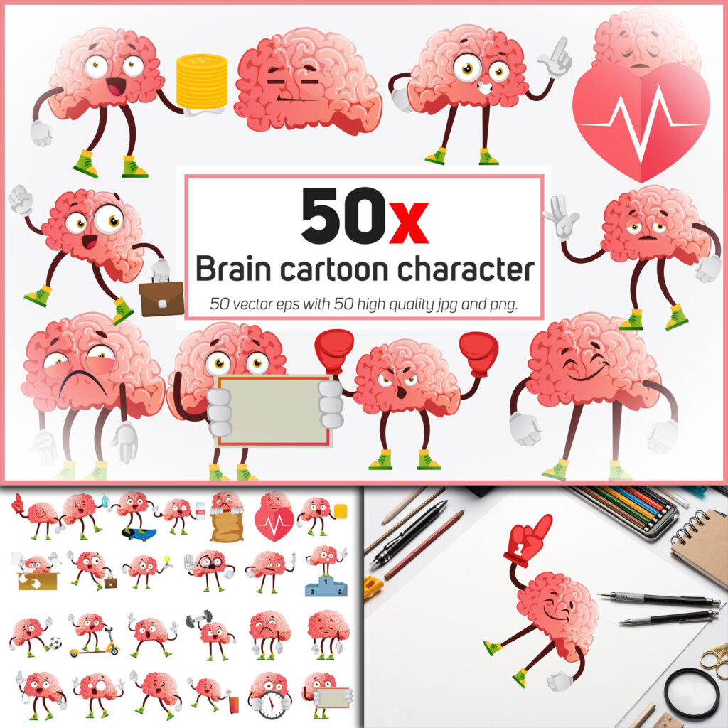 50 Brain Cartoon Character Collection Illustration – MasterBundles
