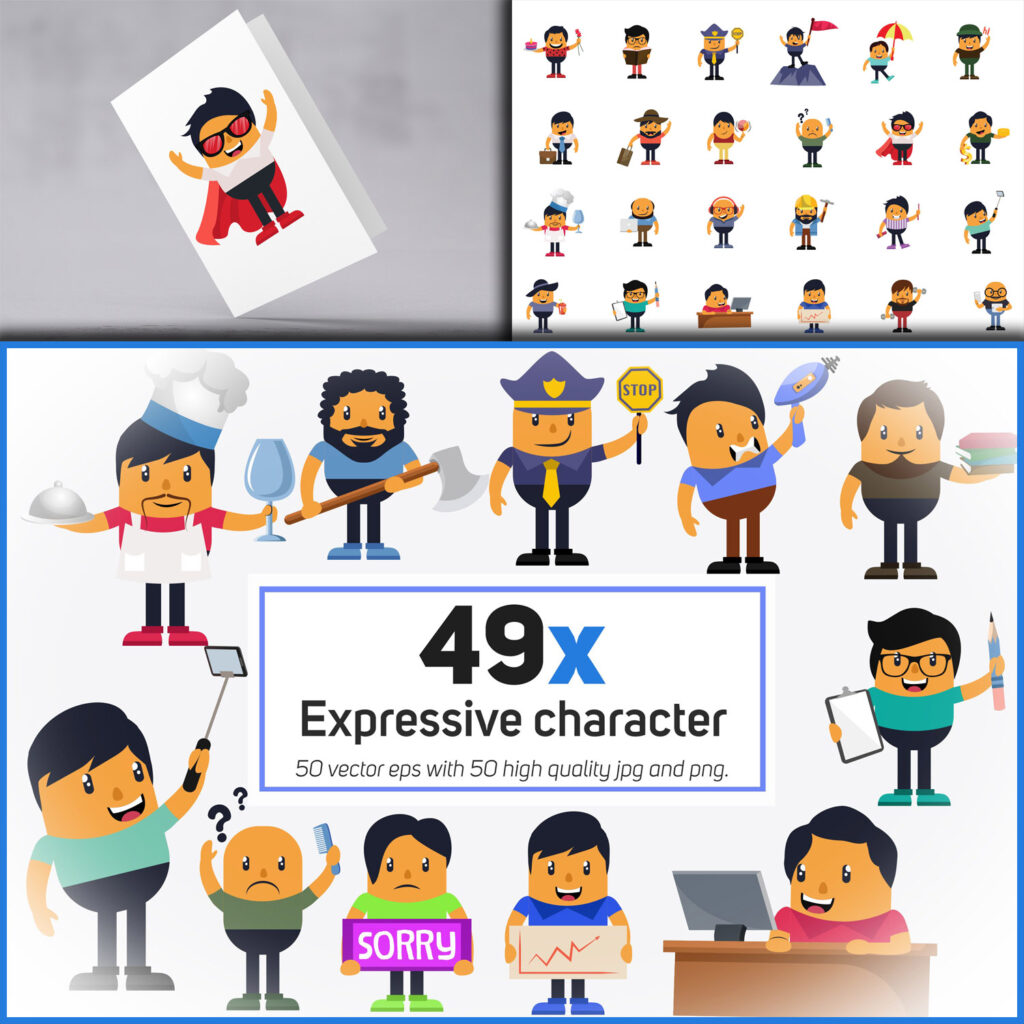 49 Expressive Character Collection Illustration – MasterBundles