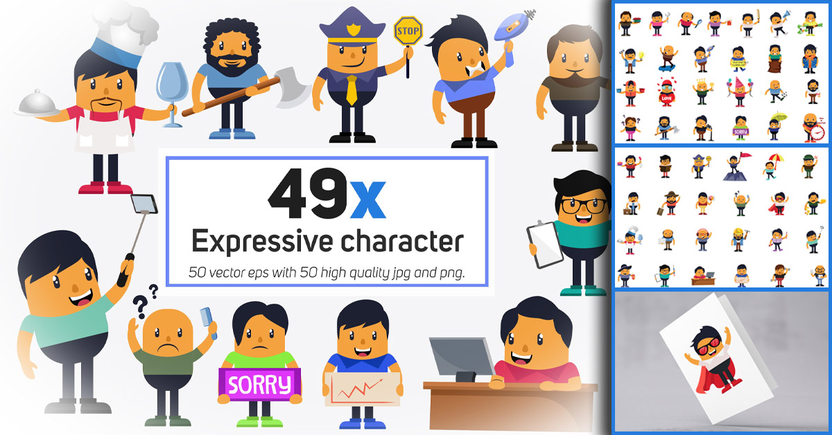 49 Expressive Character Collection Illustration – MasterBundles