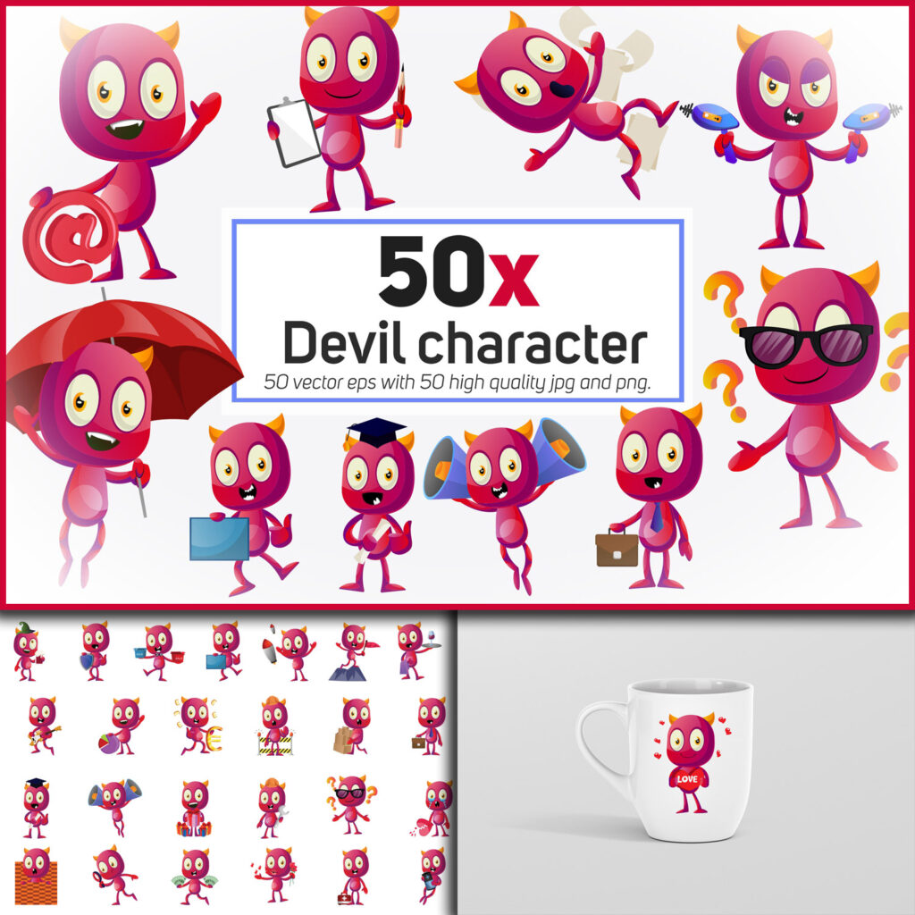 50 Devil Character Collection Illustration – MasterBundles