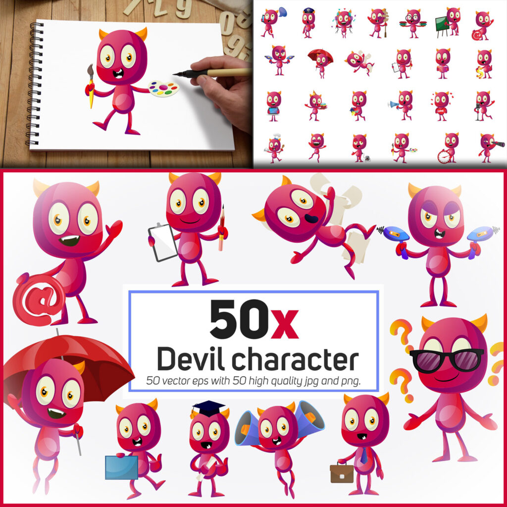 50 Devil Character Collection Illustration – MasterBundles