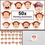 50 Monkey Expression Emoticon Collection Illustration – MasterBundles