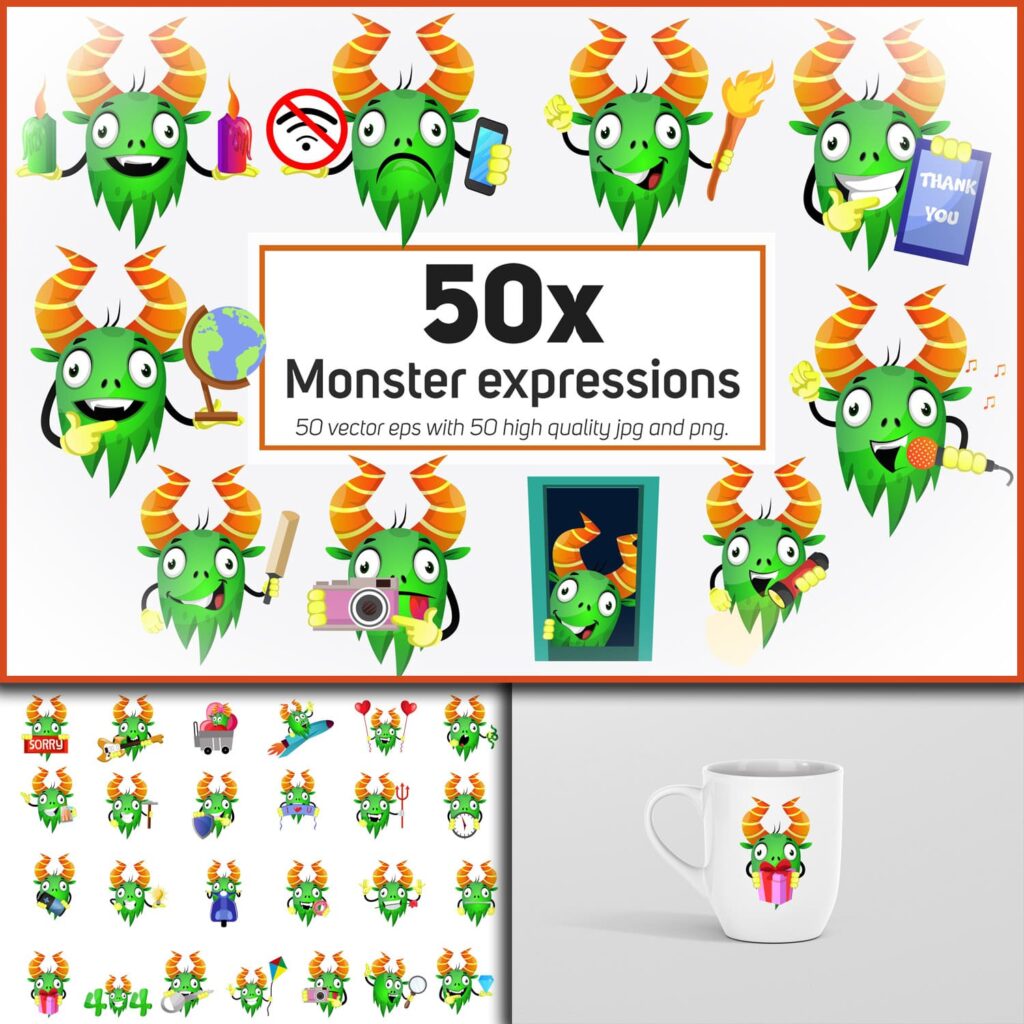 50 Monster Expressions Or Emoticon Collection Illustration – MasterBundles