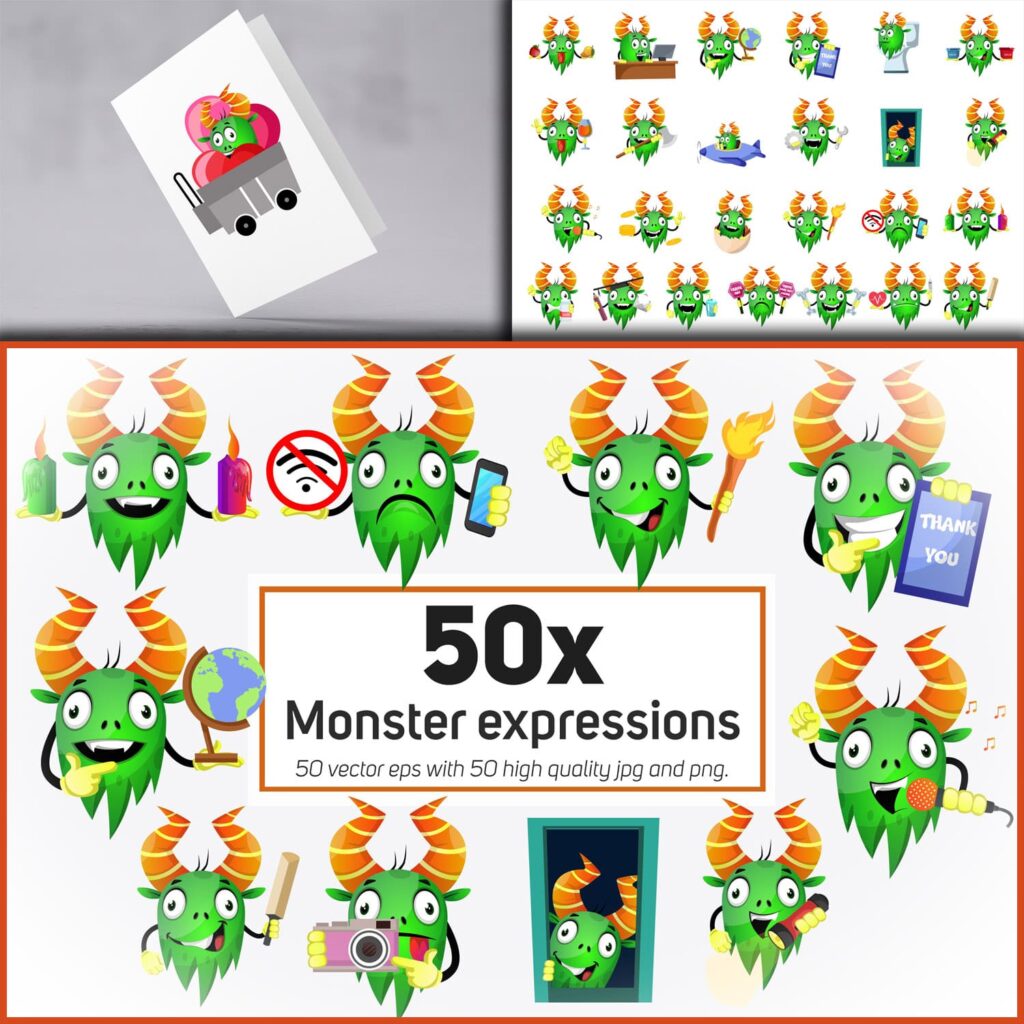 50 Monster Expressions Or Emoticon Collection Illustration – MasterBundles