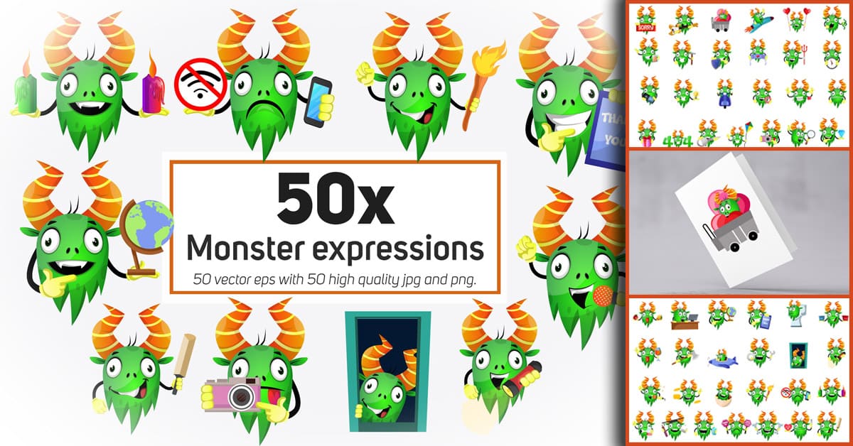 50 Monster Expressions Or Emoticon Collection Illustration – MasterBundles