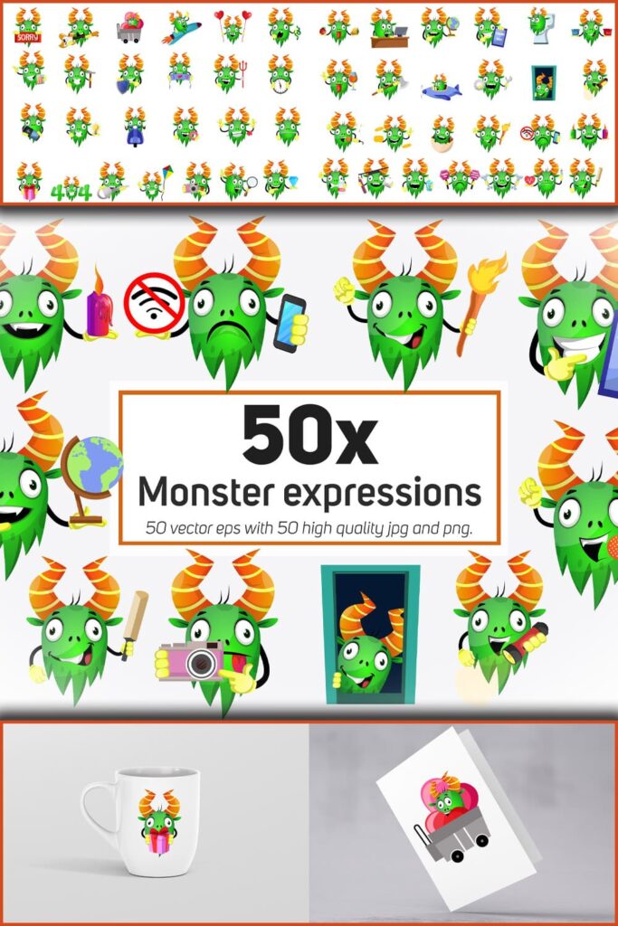50 Monster Expressions Or Emoticon Collection Illustration – MasterBundles