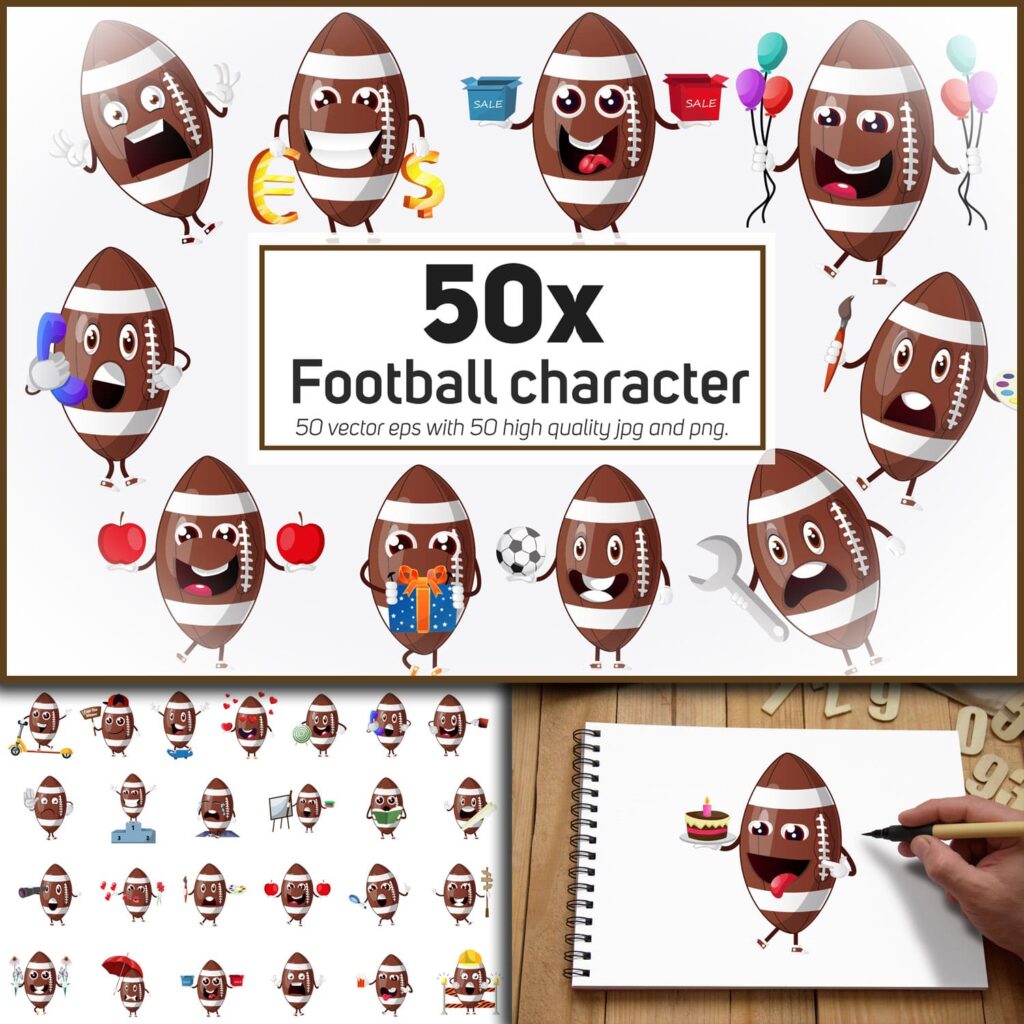 50 Football Mascot Or Character In Different Situation – MasterBundles