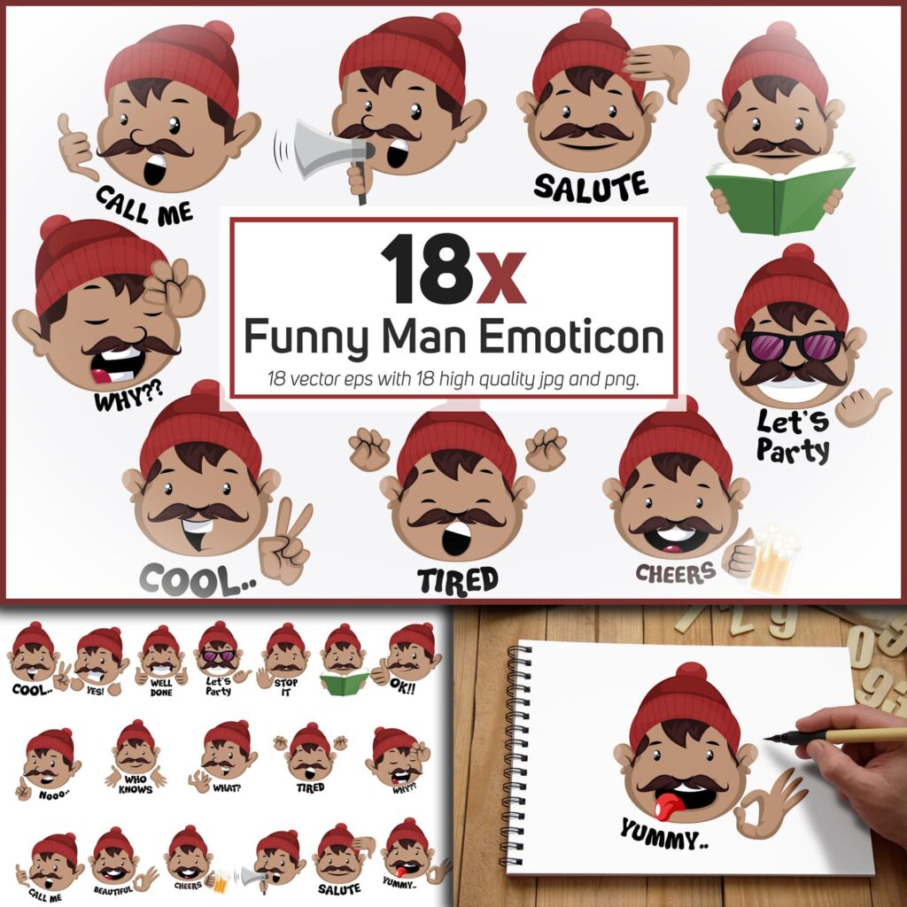 18 Funny Man Emoticon Or Stickers Character Collection – MasterBundles