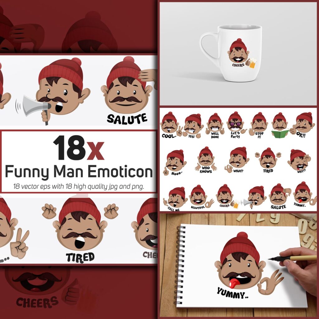 18 Funny Man Emoticon Or Stickers Character Collection – MasterBundles