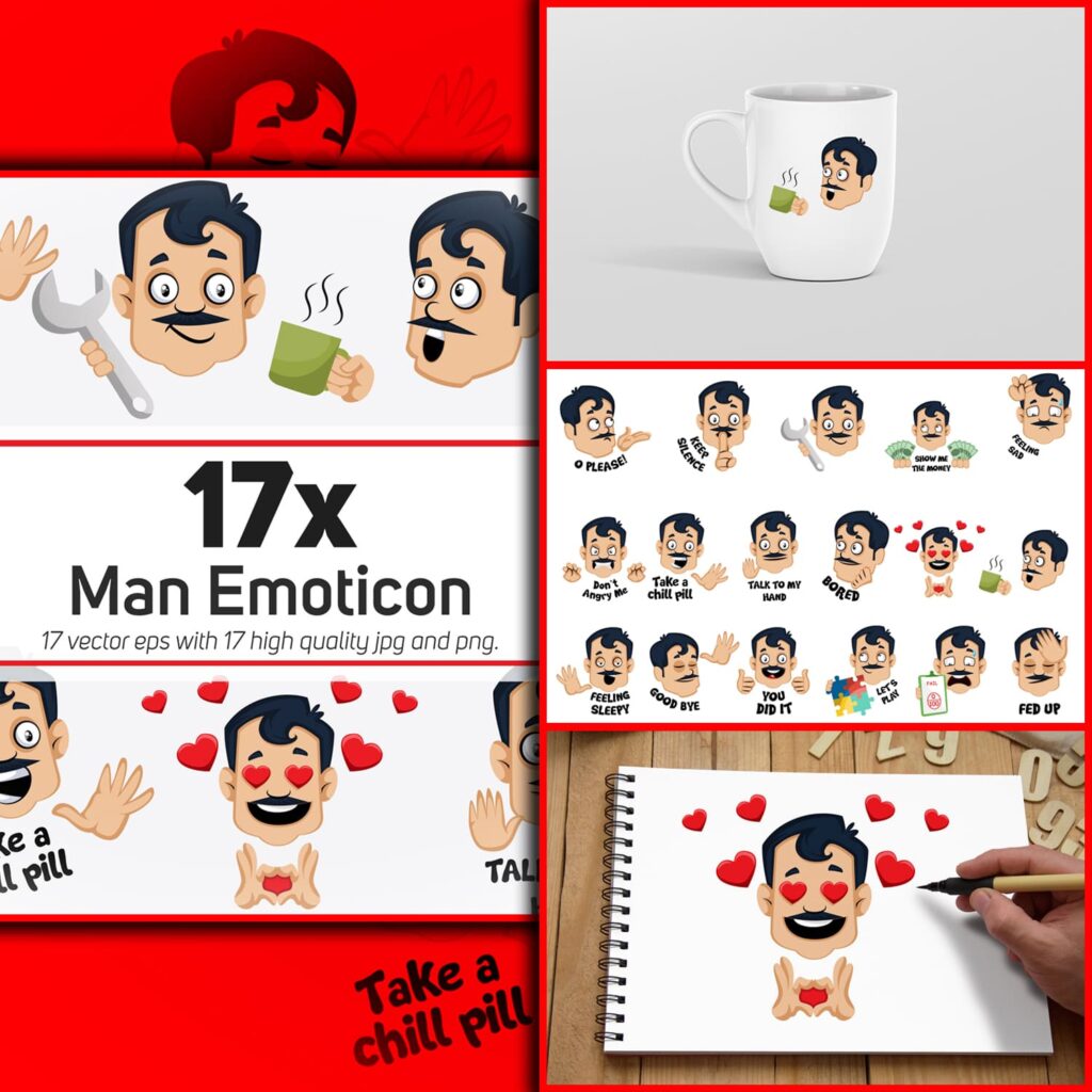 17 Man Emoticon Or Stickers Character Collection – MasterBundles