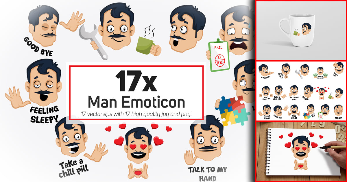 17 Man Emoticon Or Stickers Character Collection – MasterBundles
