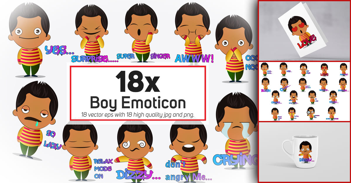 18 Boy Emoticon Or Stickers Character Collection – MasterBundles