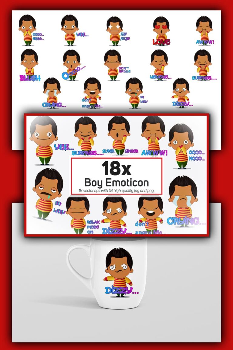 18 Boy Emoticon Or Stickers Character Collection – MasterBundles