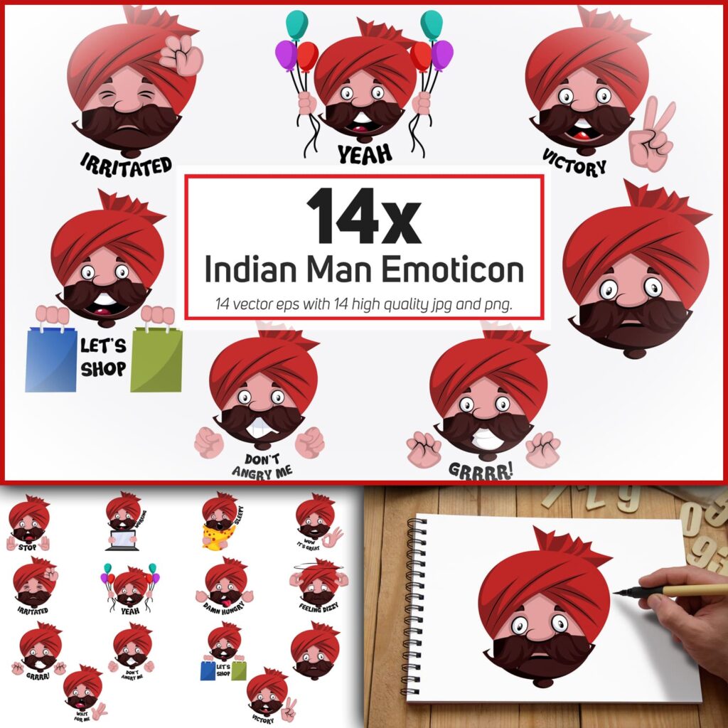 18 Funny Man Emoticon Or Stickers Character Collection | Master Bundles
