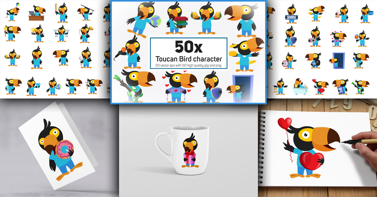 50 Toucan Bird Character Or Sticker Collection Illustration – MasterBundles