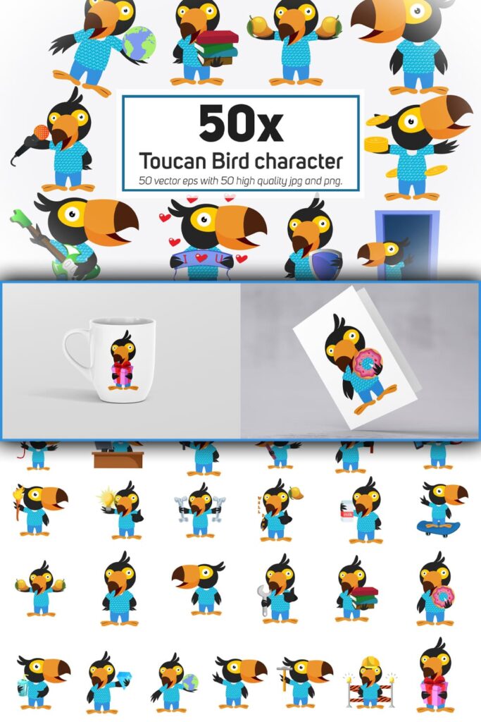 50 Toucan Bird Character Or Sticker Collection Illustration – MasterBundles