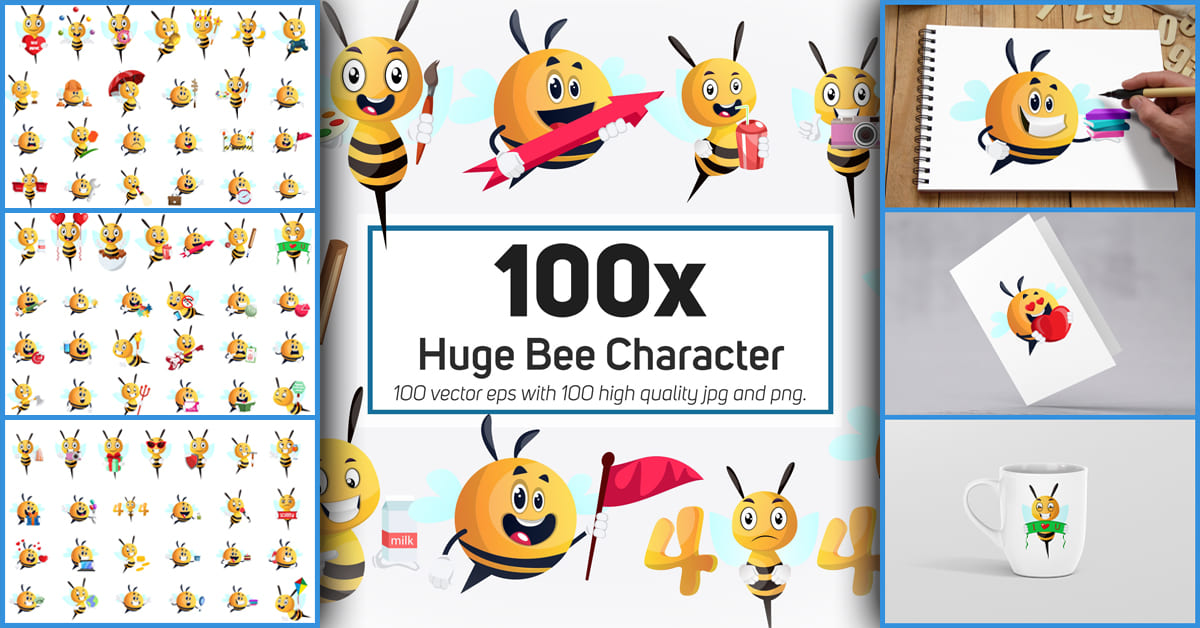 100 Huge Bee Character Collection Illustration – MasterBundles