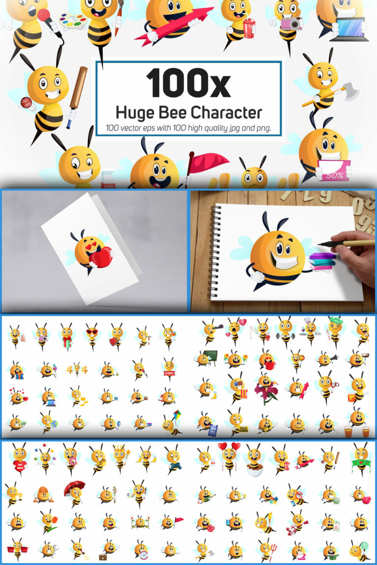 100 Huge Bee Character Collection Illustration – MasterBundles