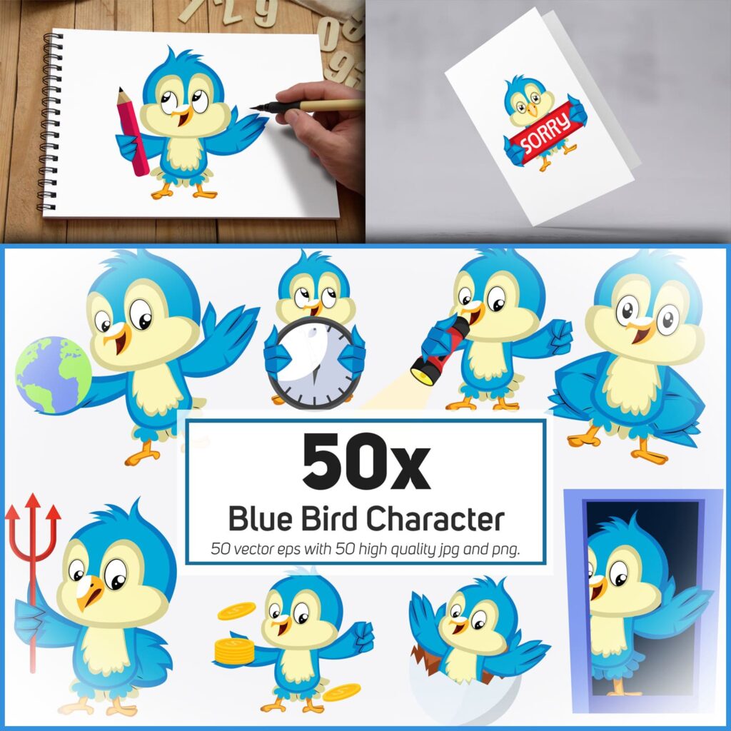 50 Blue Bird Character Collection Illustration – MasterBundles