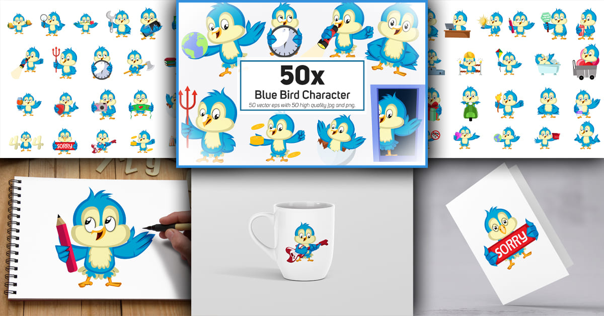 50 Blue Bird Character Collection Illustration – MasterBundles
