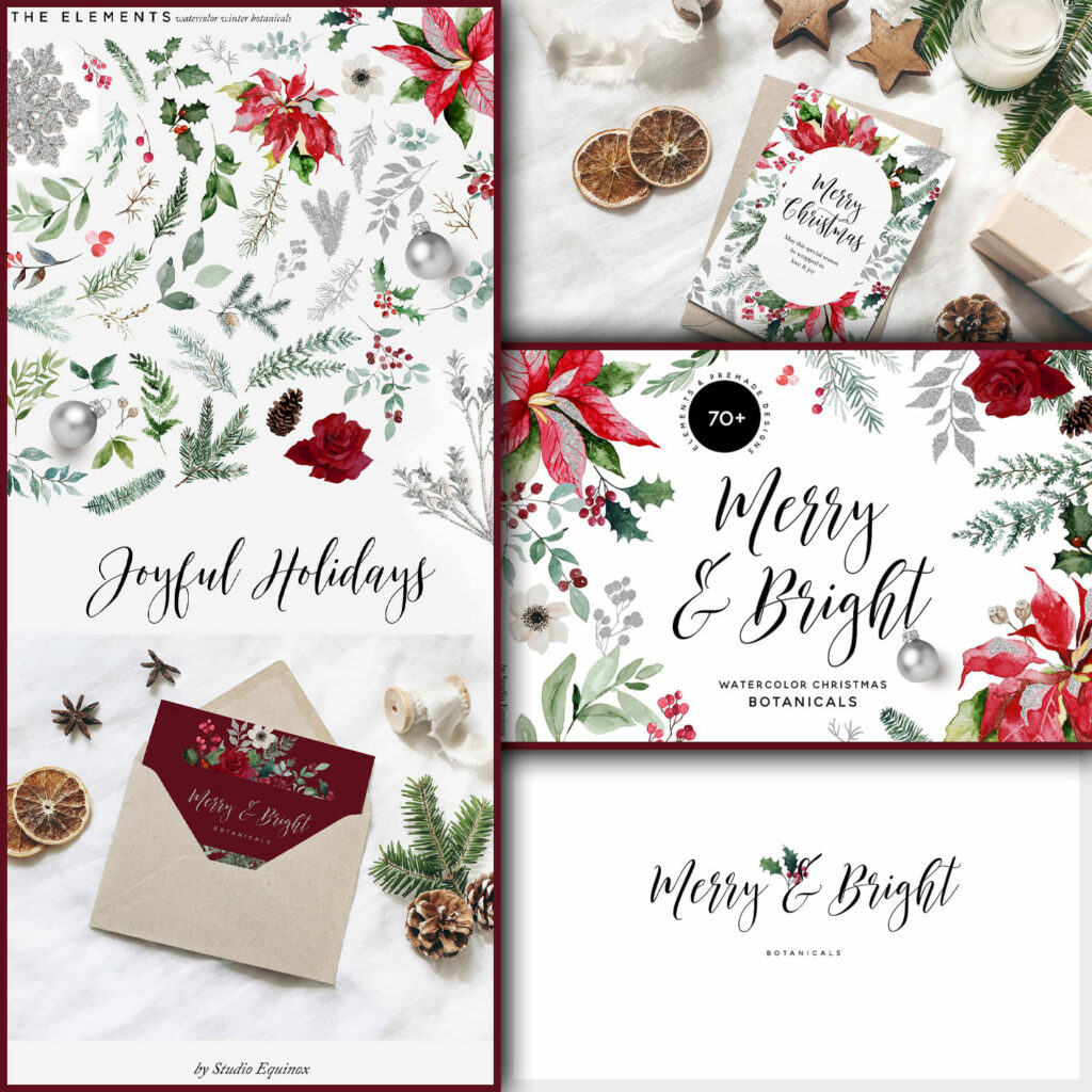 Merry & Bright Watercolor Botanicals – MasterBundles