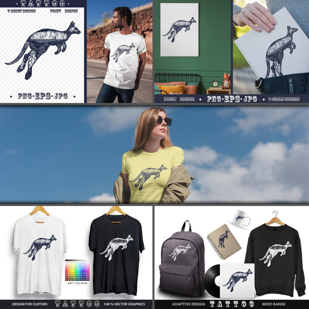 Kangaroo Double Exposure Tattoo – MasterBundles