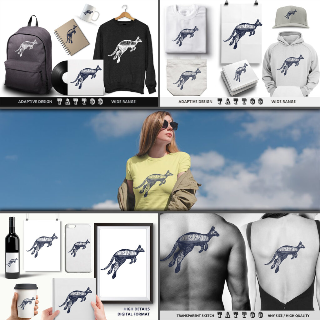 Kangaroo Double Exposure Tattoo – MasterBundles