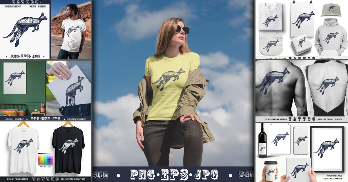 Kangaroo Double Exposure Tattoo – MasterBundles