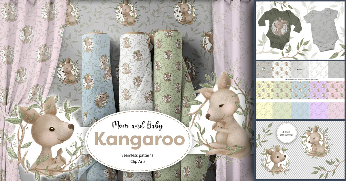 Kangaroo Seamless Patterns + Clipart – MasterBundles