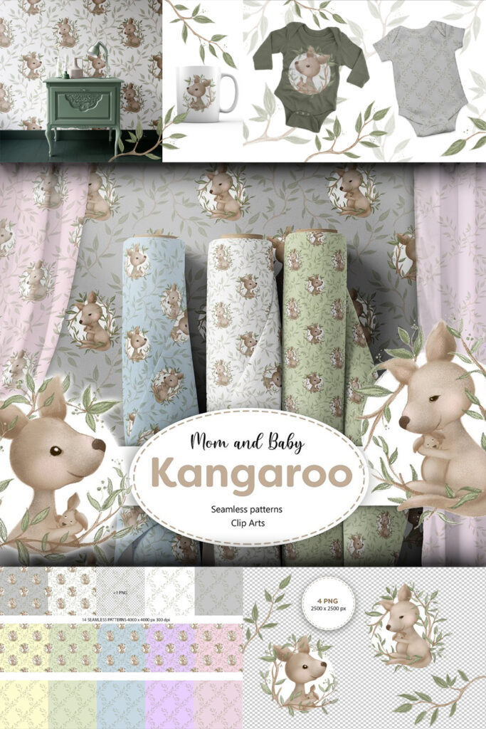 Kangaroo Seamless Patterns + Clipart – MasterBundles
