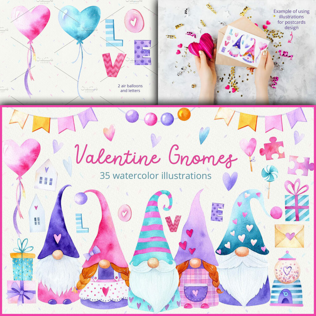 Valentine Day Nordic Gnomes Clipart – MasterBundles