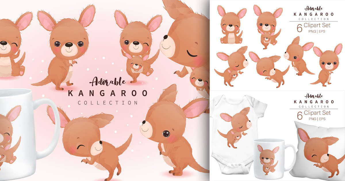 Adorable Kangaroo Clipart Set – MasterBundles