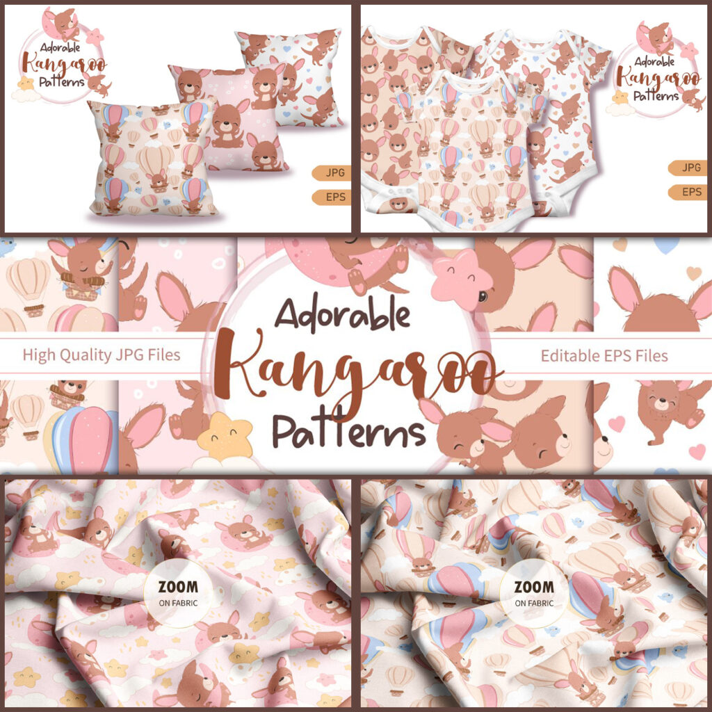 Cute Kangaroo Seamless Pattern Set – MasterBundles