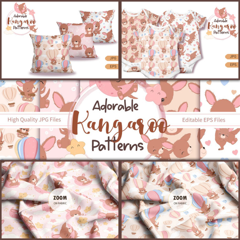 Cute Kangaroo Seamless Pattern Set – MasterBundles