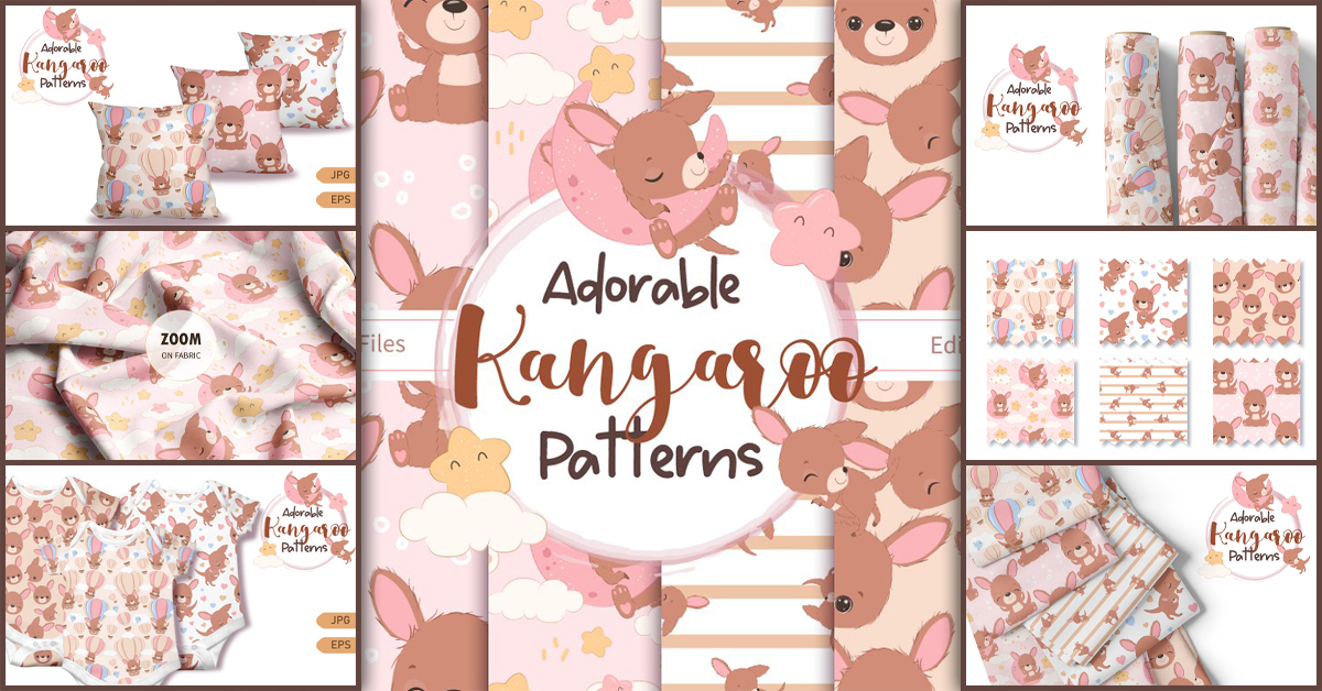 Cute Kangaroo Seamless Pattern Set – MasterBundles