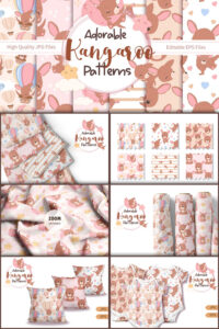 Cute Kangaroo Seamless Pattern Set | MasterBundles