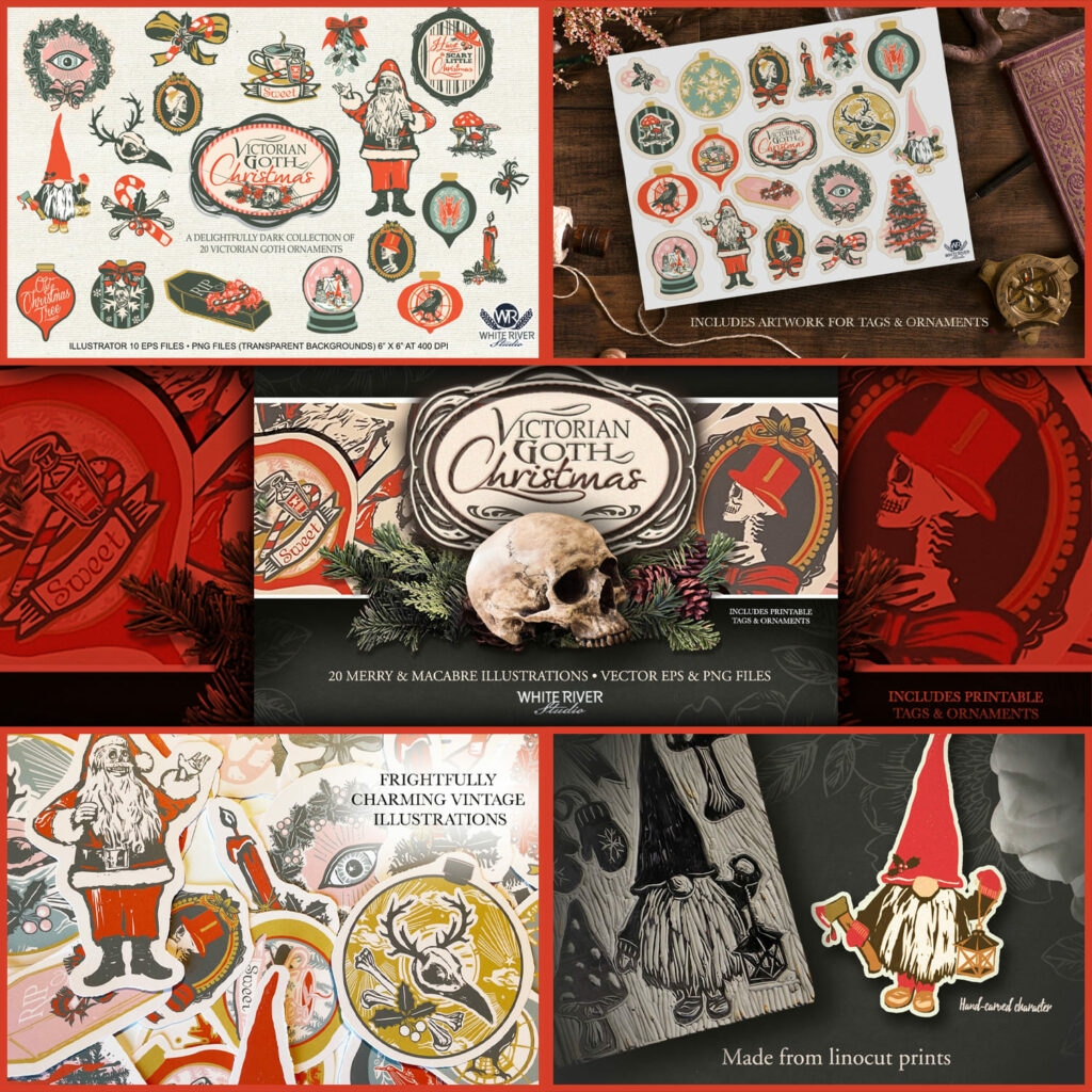 Victorian Goth Christmas Linocuts – MasterBundles