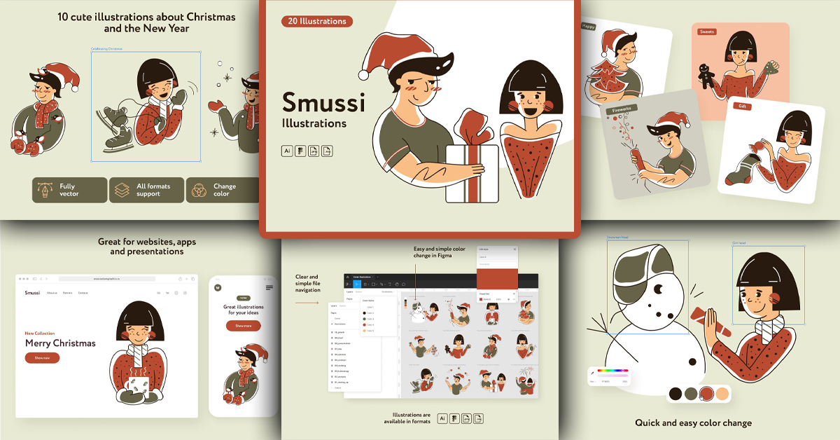Smussi Christmas Illustrations – MasterBundles