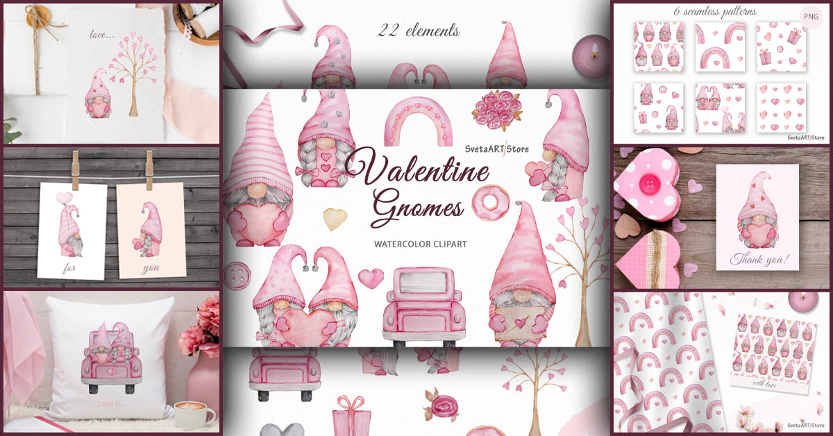Watercolor Valentine Gnomes Clipart – MasterBundles