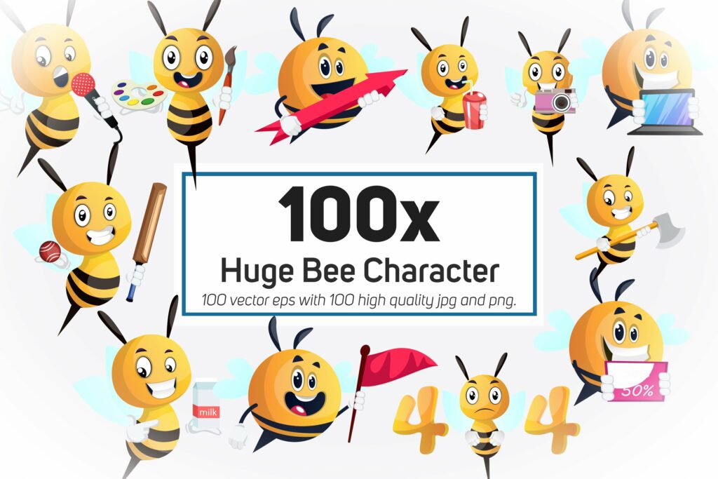 100 Huge Bee Character Collection Illustration – MasterBundles