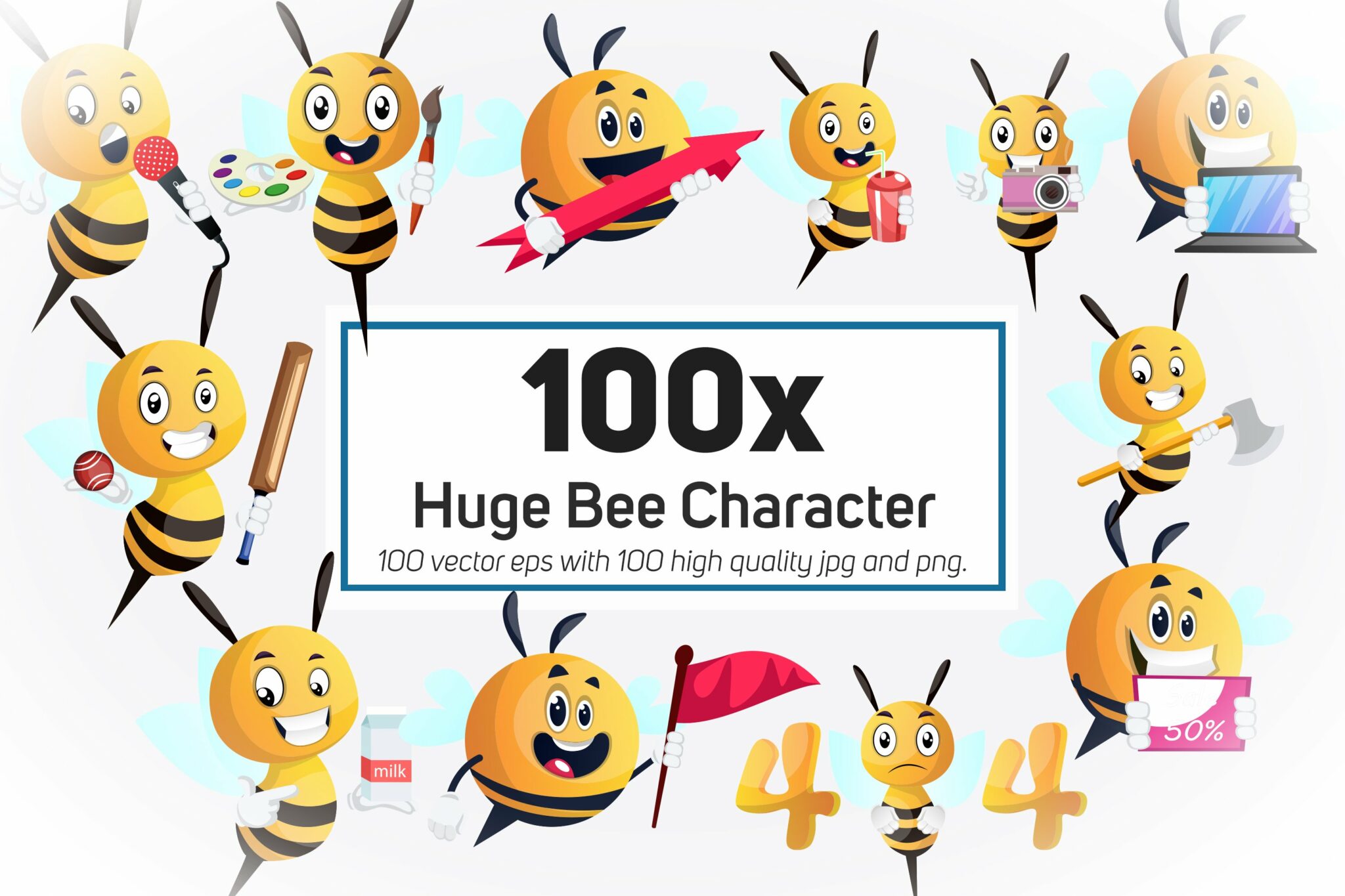 100 Huge Bee Character Collection Illustration – MasterBundles