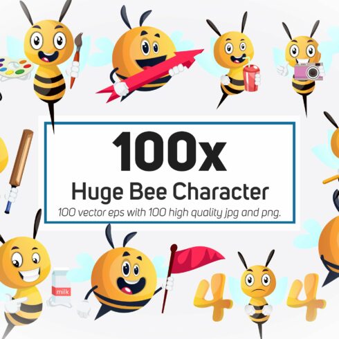100 Huge Bee Character Collection Illustration – MasterBundles