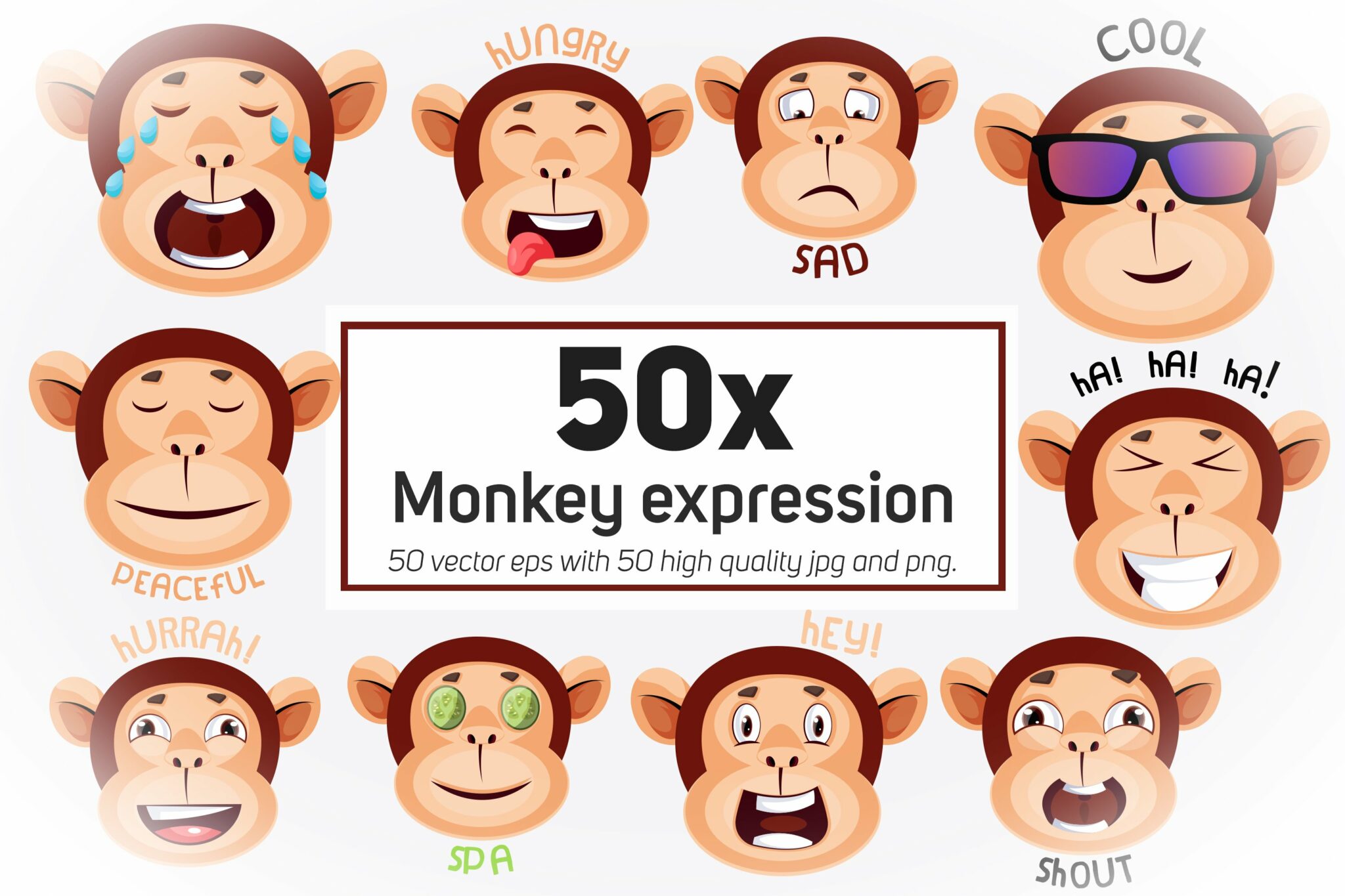 50 Monkey Expression Emoticon Collection Illustration – MasterBundles