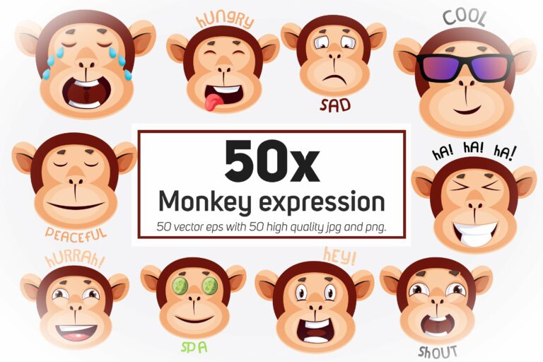 50 Monkey Expression Emoticon Collection Illustration – MasterBundles