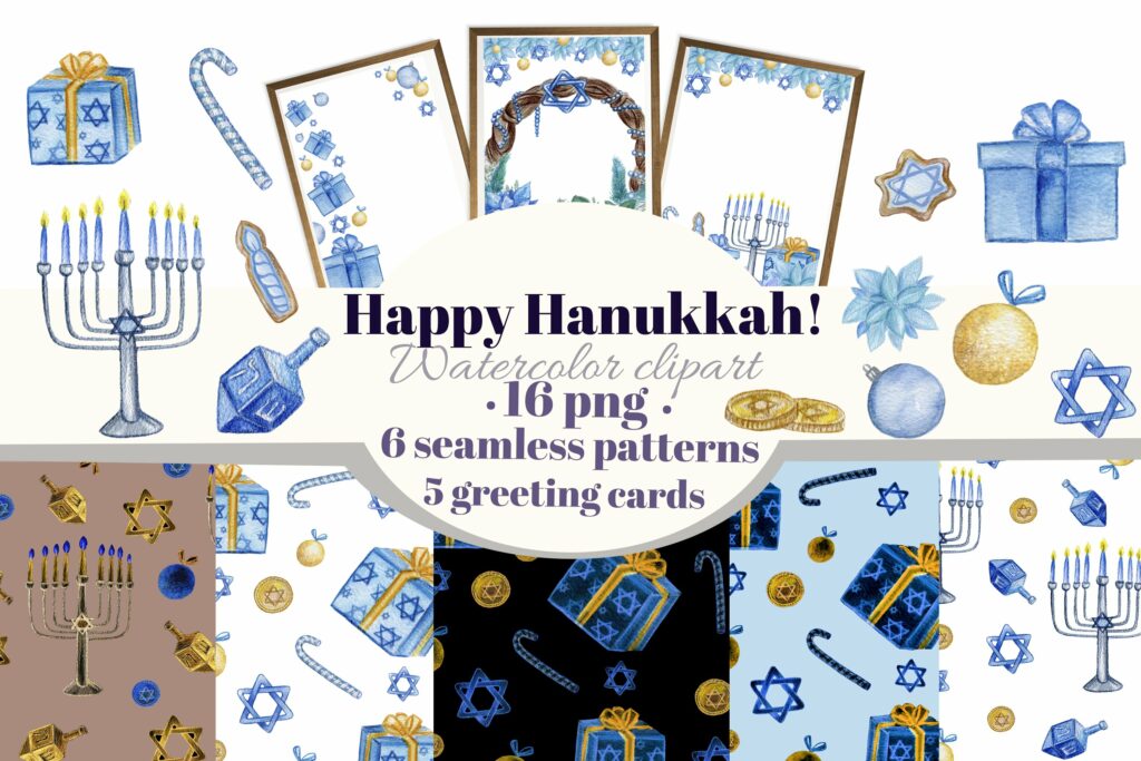 Hanukkah Watercolor Clipart Traditional Jewish Holiday Set – MasterBundles