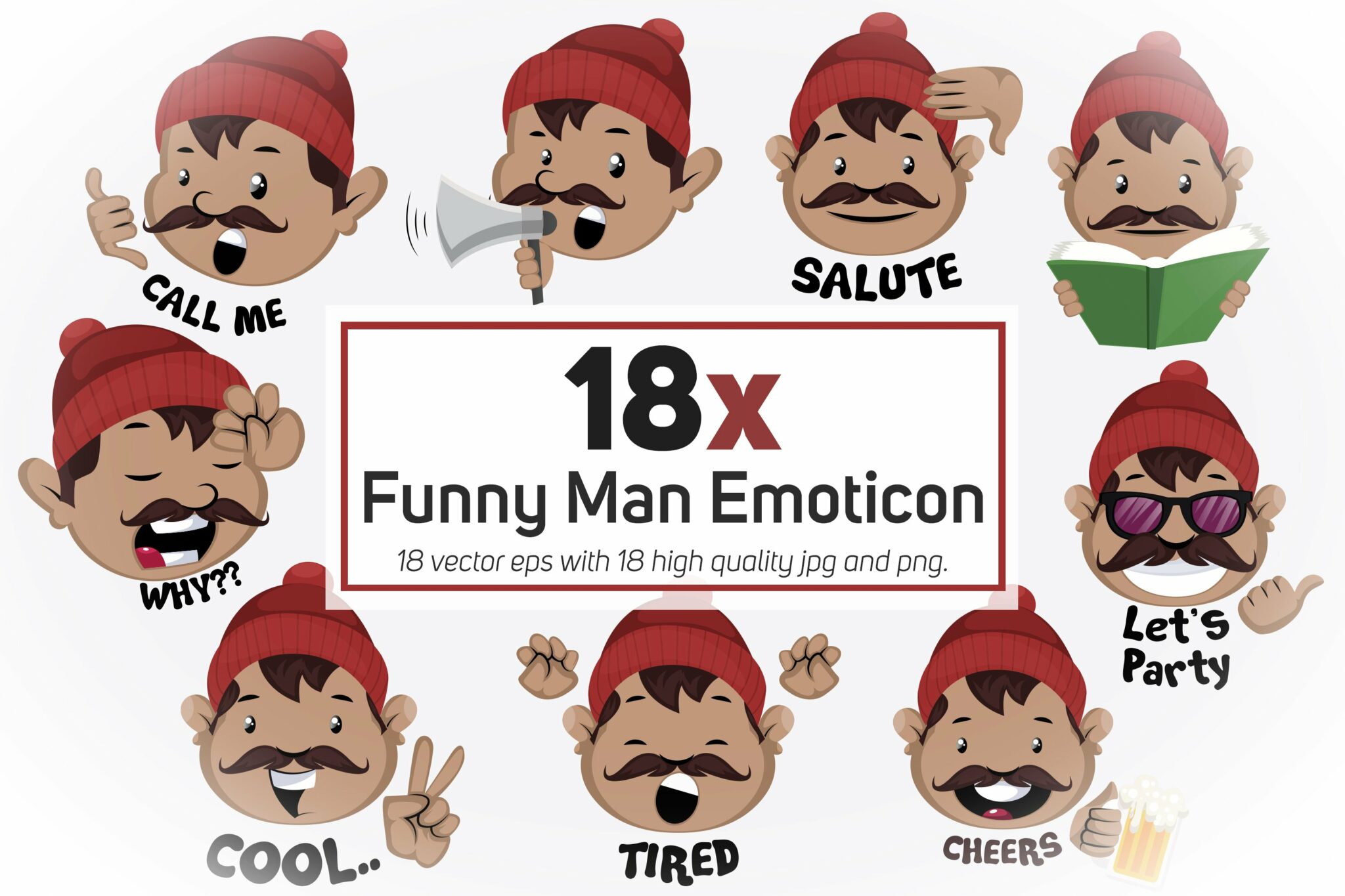 18 Funny Man Emoticon Or Stickers Character Collection – MasterBundles
