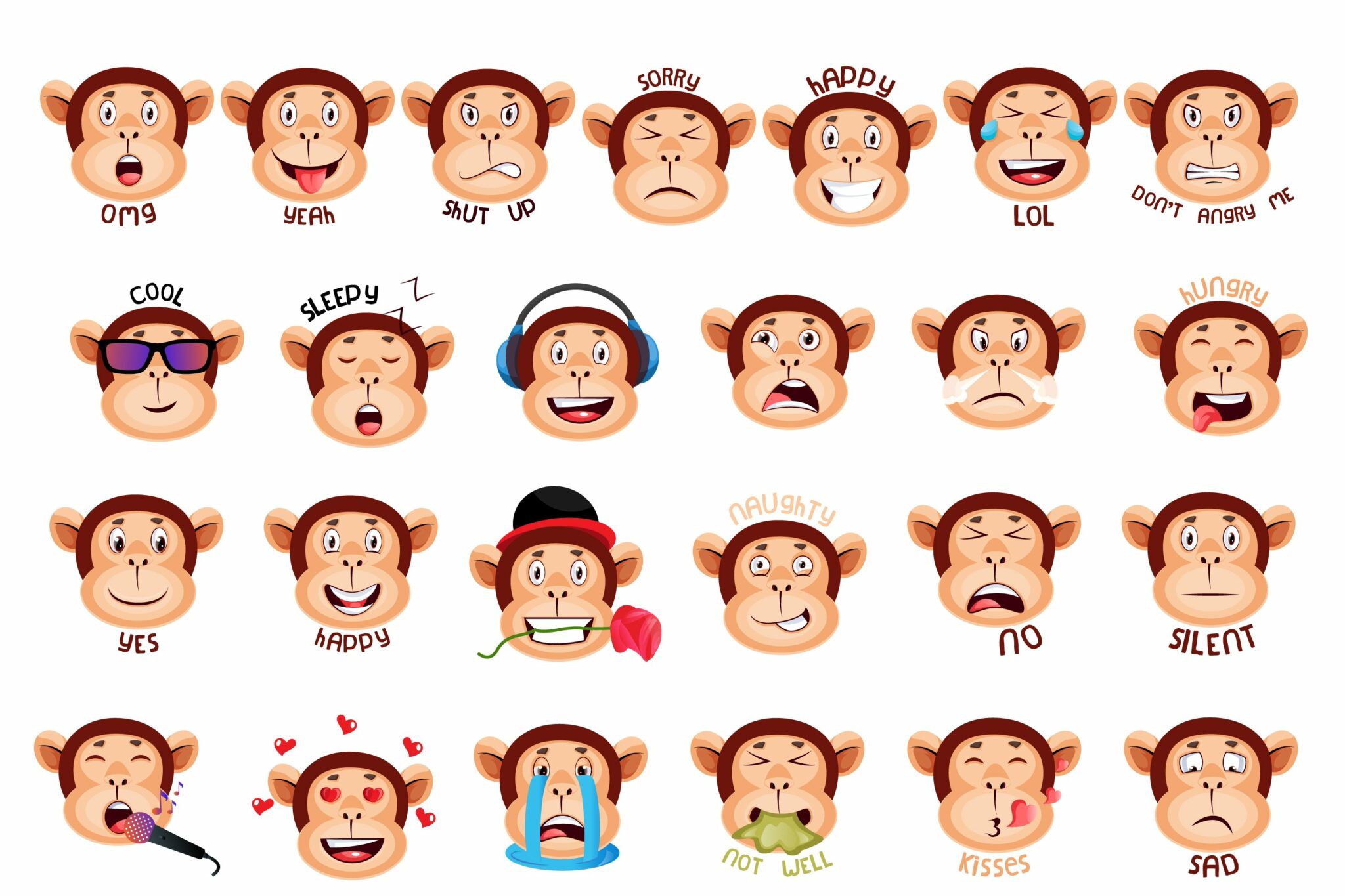 50 Monkey Expression Emoticon Collection Illustration – MasterBundles