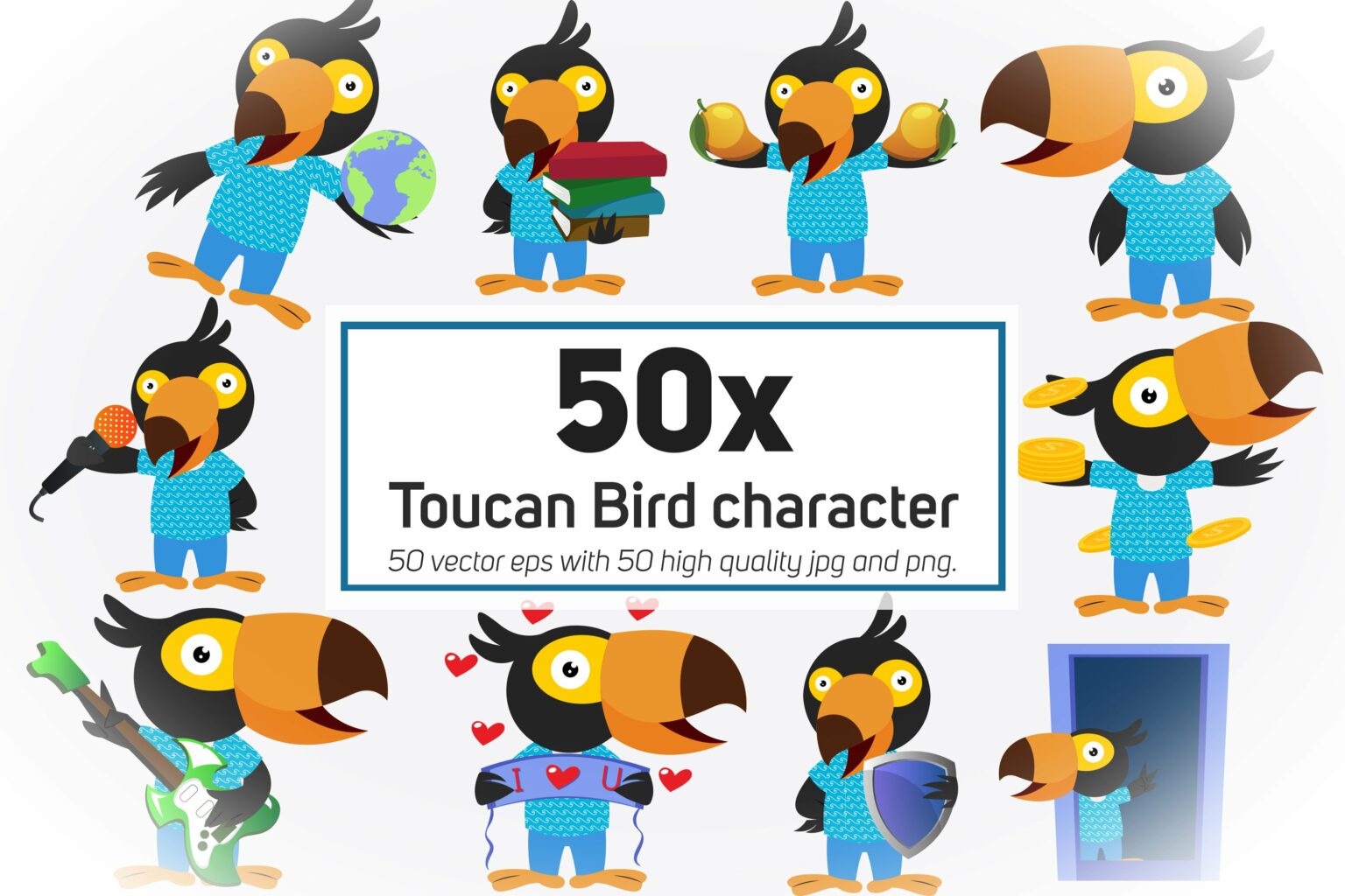 50 Toucan Bird Character Or Sticker Collection Illustration – MasterBundles