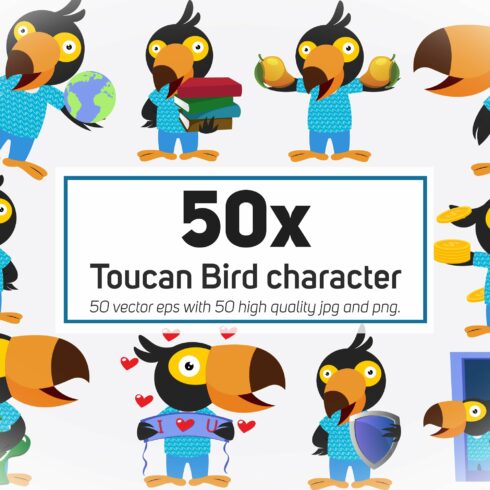 50 Toucan Bird Character Or Sticker Collection Illustration | Master ...