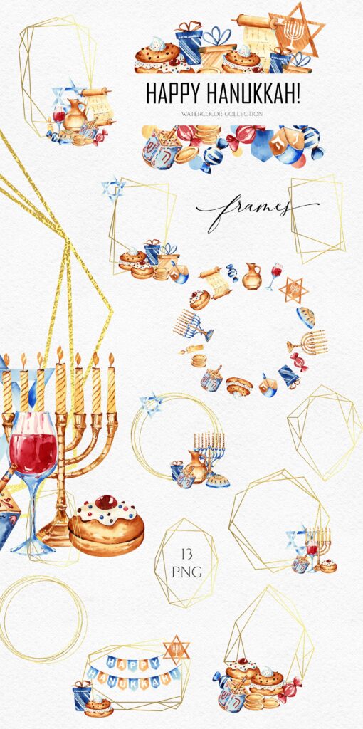 Hanukkah Watercolor Jewish Holiday Clipart Religious – MasterBundles